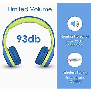 Nenos Bluetooth Kids Headphones Wireless Kids Headphones 93dB Limited Volume Wireless Headphones for Kids Boys Girls School Headphones Classroom (Blue L)