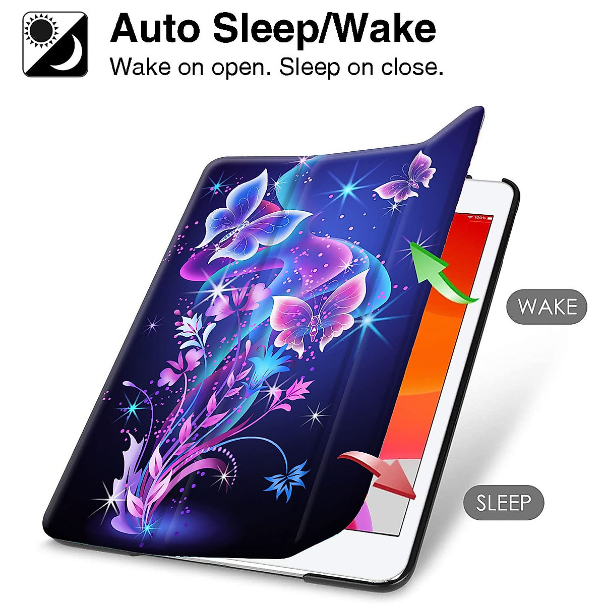 Hi Space for iPad 9th 8th 7th Generation Case for iPad Cover 10.2 inch for iPad Case 2021 2020 2019 Butterfly for iPad 9 8 Case with Pencil Holder, Protective Cover Auto Sleep Wake for A2270 A2428