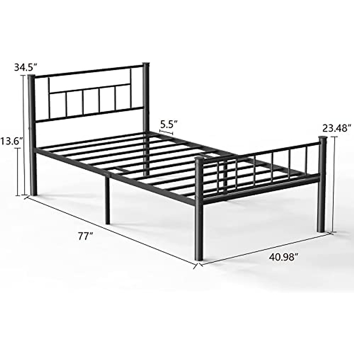 Twin Bed Frame Twin Platform Bed Frames with Headboard & Footboard Heavy Duty Twin Size Bed Frames with Steel Slat Support Under Bed Storage, Mattress Foundation, No Box Spring Needed, Black