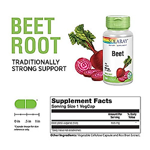 SOLARAY Beet Root 605mg | May Support Cardiovascular Health & Athletic Performance, Kidney, Liver & Blood Health | Non-GMO | Vegan | 100 VegCaps