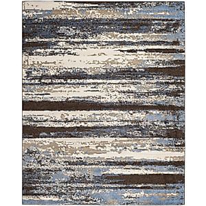 SAFAVIEH Retro Collection Area Rug - 8' x 10', Cream & Blue, Modern Abstract Design, Non-Shedding & Easy Care, Ideal for High Traffic Areas in Living Room, Bedroom (RET2138-1165)