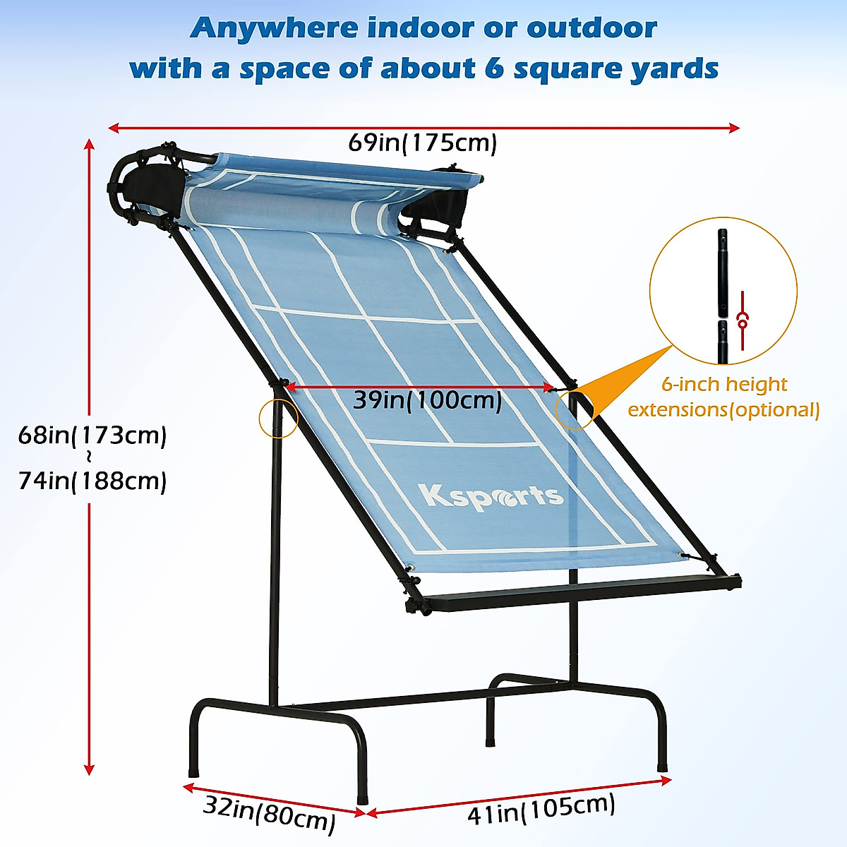 Ksports Tennis Rebounder Net – Multi Racket Sports Trainer for Tennis, Pickleball, Padel, Squash & Racquetball – Quick Assembly, Portable with Carry Bag (Blue, Regular)