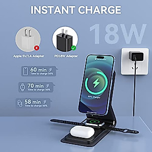 Hasbagan 3 in 1 Charging Station, Magnetic Foldable Charger, Travel Charging pad for iPhone 14 13 12 Pro Max & Apple Watch - Charging Stand Dock for AirPods (Black)