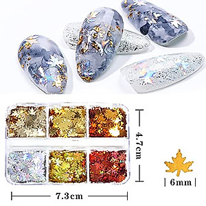 Maple Leaf Nail Glitter Sequins 3D Holographic Fall Leaves Nail Art Flakes 6 Colors Laser Autumn Leaf Nails Decals Stickers for Acrylic Nails Decorations DIY Crafts
