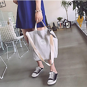 Belsmi Shoulder Bag Canvas Totes Bag Shopping Cotton Crossbody Travel Weekend Handbag Work Bag (Large, Grey)