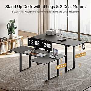 ONBRILL Standing Desk, 71x43 Inches L Shaped Desk with 4 Legs, Dual Motor and Memory Controller, Electric Stand Up Desk Adjustable Height from 28-46 Inches for Computer Workstation