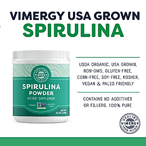 Vimergy Natural Spirulina Powder, 83 Servings – Super Greens Powder – Nutrient Dense Blue-Green Algae Superfood for Smoothies & Juices – Immune Support - Non-GMO, Gluten-Free, Vegan & Paleo (250g)
