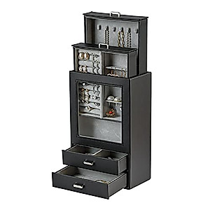 Kendal Jewelry Boxes for Girls Women, Stand Layer Jewelry Organizer Box Display Necklace, Earring, Ring, Jewelry Storage Case, Black Leather Jewelry Box for Women's Day as Ideal Gift (Black)