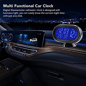 Thermometer Voltmeter Clock, LCD Color Display Multi Functional Digital Car with Luminous Light 12‑24V Angle Multifunctional Truck Orange Blue (Orange with Green)