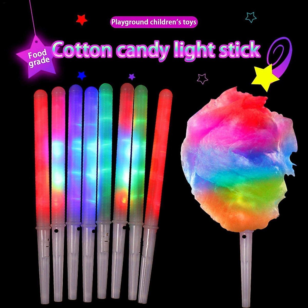 32pcs Cotton Candy Cones - Flashing Glow Sticks - LED Glowing Cotton Candy Sticks for All Type Cotton Candy Machine - Safety Food Grade Material Reusable Marshmallow Sticks