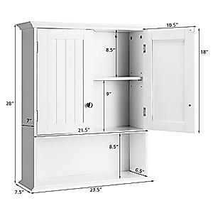 Tangkula Bathroom Wall Cabinet, Wooden Hanging Storage Cabinet with Doors & Shelves, Multipurpose Storage Cabinet for Bathroom Kitchen Living Room, Wall Mounted Bathroom Medicine Cabinet