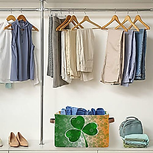 C.IOPMNU Foldable Storage Baskets,Lucky Clover Storage Bins with Handles, Decorative Cloth Organizer Storage Boxes for Home Office 15 x 11 x 9.5 in