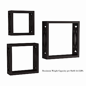 Lavish Home Floating Shelves Open Cube Wall Shelf Set with Hidden Brackets 3 Sizes to Display Decor, Photos, More-Hardware Included (Black)