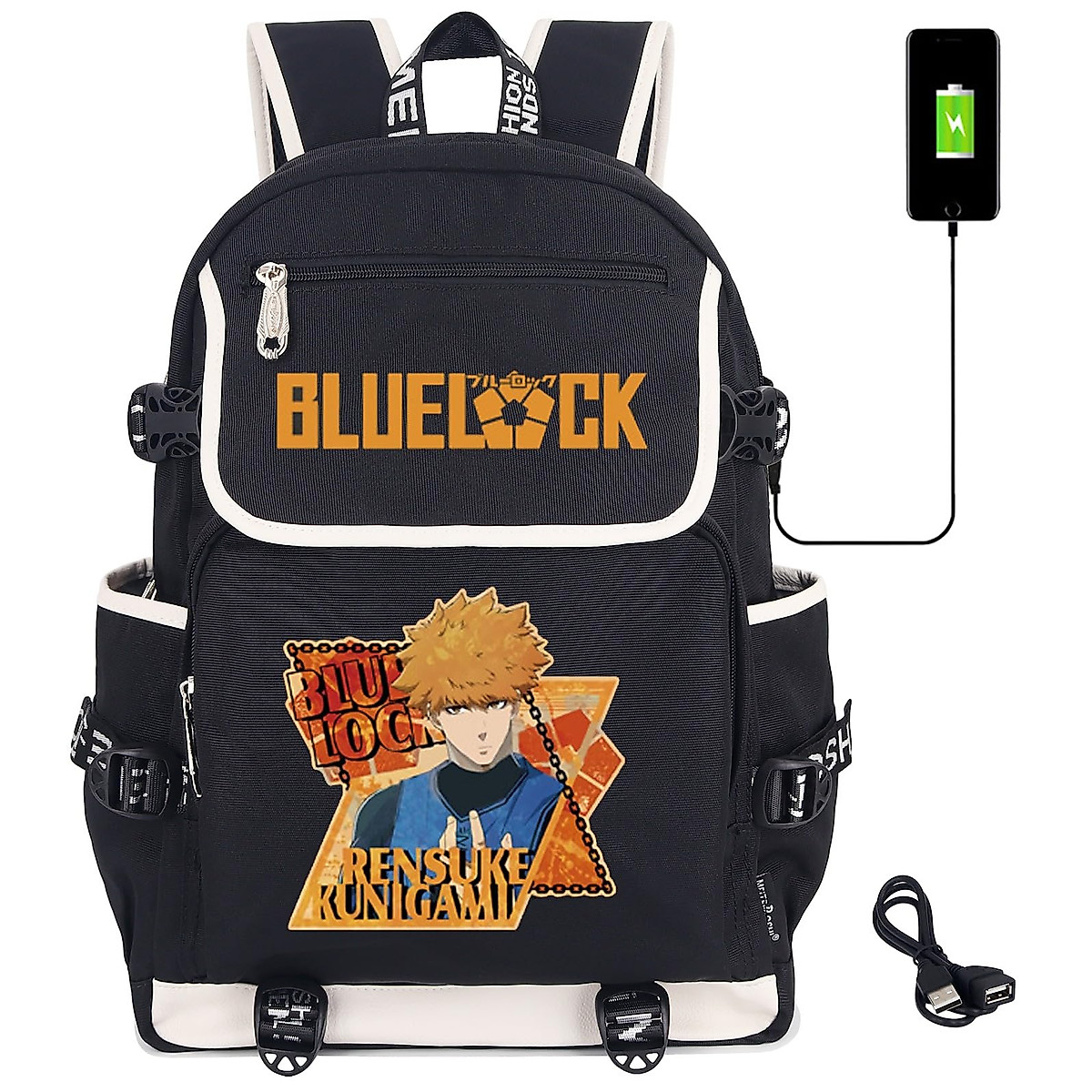 Roffatide Anime Blue Lock Laptop Backpack with USB Charging Port Yoichi Isagi Rucksack with Printed Wanima Backpack for Men Women Seishiro Nagi Graphic Travel Yor Backpack D