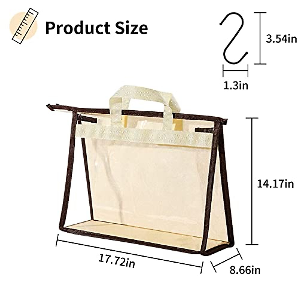 Handbag Storage Organizer 2 Pack, Clear Purse Storage Organizer for Closet, Clear Dust Bags for Handbags, Purse Cover Hanging Closet Organizer with Zipper, Handles and Purse Hook - XL, Cream