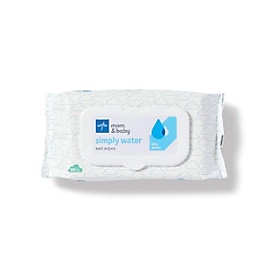 Medline Simply Water Baby Wipes, 99% Water Solution Wipes, 100% Plant-Based Bamboo Fiber Cloth, 60 Count (Pack of 12)