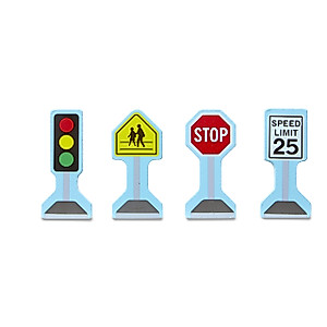 Melissa & Doug 18-Piece Wooden Take-Along Tabletop Town, 4 Rescue Vehicles, Play Pieces, Bridge , 15.4 x 11.0 x 2.6