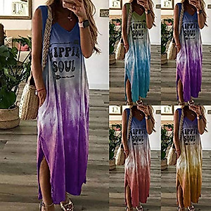 RUIVE Women Summer Dresses Sleeveless Tie Dye Midi Dress Split Casual Loose Dress Red