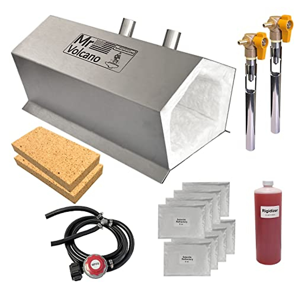 Mr Volcano Hero 2 - Portable Propane Forge (Complete Kit - Now with Superwool XTRA) MADE IN USA (Stainless Steel) Double Burner Artist Hobby Knife Making Tool Making Farrier Blacksmith