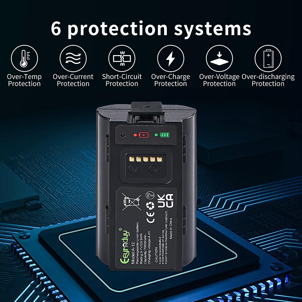 Eeyrnduy A12 Replacement Arlo Essential Wire-Free Video Doorbell VMA2400 Battery Compatible with Arlo Doorbell AVD2001 AVD2001B Rechargeable Back-Up Battery 7000 mAh