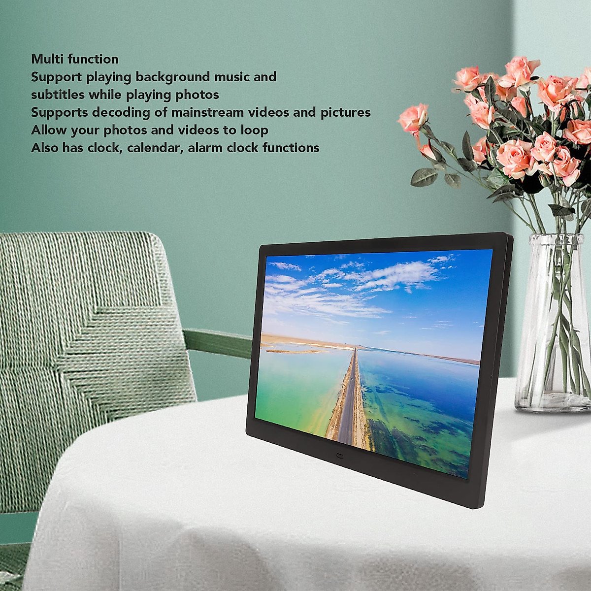 Digital Photo Album, 100‑240 V USB Interface Large Storage Digital Photo Frame Multiformat Playback for Images (US Plug)