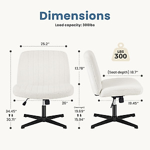 DUMOS Cross Legged Office Chair, Armless Wide Home Office Desk Seat No Wheels, Modern Swivel Adjustable Fabric Vanity Seating for Bedroom
