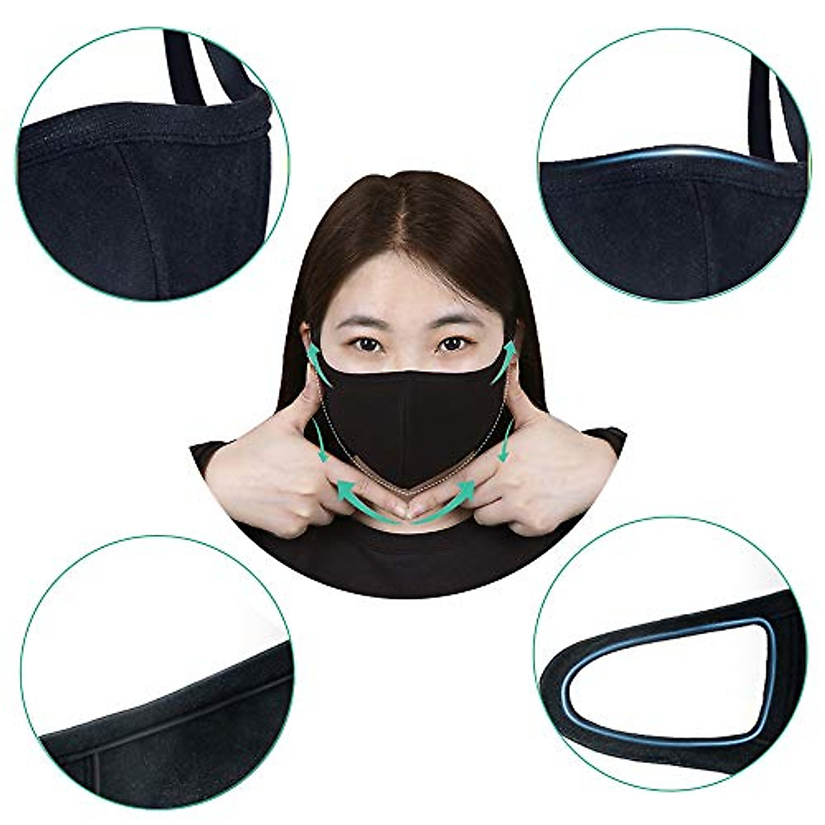 Yiiza Fashion Mouth Protection Unisex Washable and Reusable Cotton Warm Face Protection with Adjustable Bridge Design (3-Pack Black) (1)