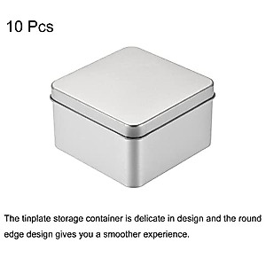 uxcell Metal Tin Box, 10pcs 3.66" x 3.66" x 2.17" Rectangular Empty Tinplate Containers with Lids, Silver Tone, for Home Organizer, Candles, Gifts, Car Keys, Crafts Storage