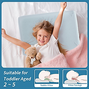 HOMBYS Cooling Toddler Pillow with Pillowcase for Hot Sleepers, 13"x18" Ventilated Gel Memory Foam Pillow with Cooling Cover–Soft Breathable Flat Thin Toddler Pillow for Kids Boys Girls