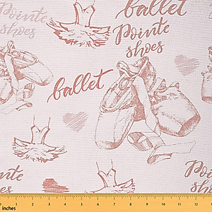 Feelyou Ballet Upholstery Fabric, Girls Ballet Dancer Dress Shoes Fabric by The Yard, Elegant Swan Decorative Fabric for Upholstery and Home DIY Projects, Outdoor Fabric, 1 Yard, Pink