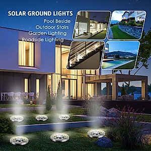 OULONGER Solar Ground Lights 8 Packs, Solar Lights Outdoor Bright 8 LED Disk Lights Garden Waterproof Patio In-Ground Lights for Lawn, Pathway, Yard, Driveway, Step and Walkway White Light