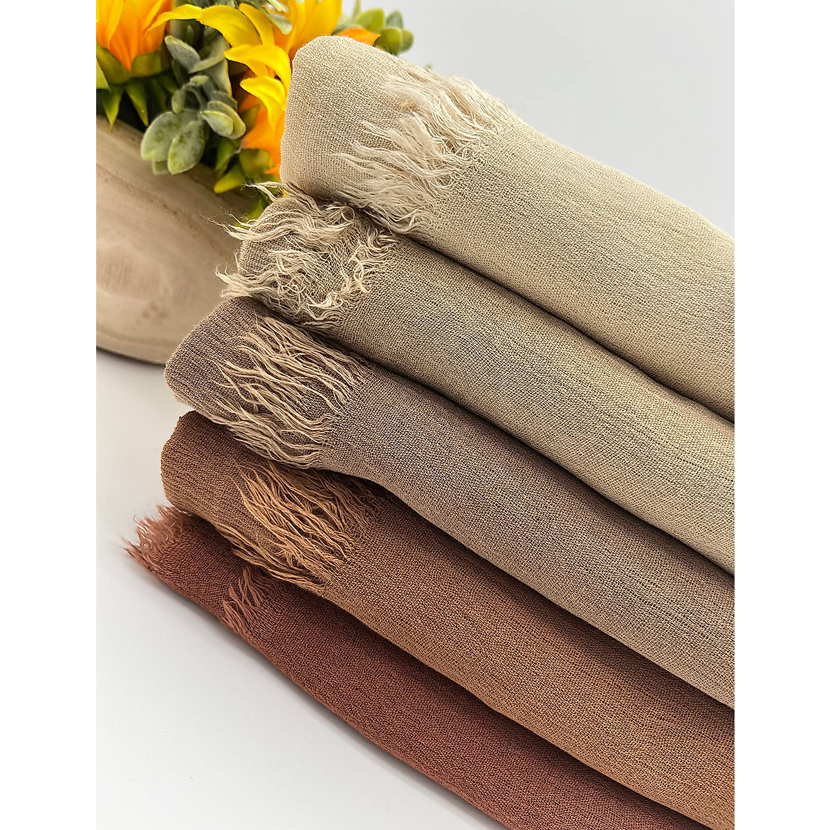 Txameru Hijab for Women Hijab Scarf Muslim Rayon Crinkle Hijab with Fringe Edge (Camel)