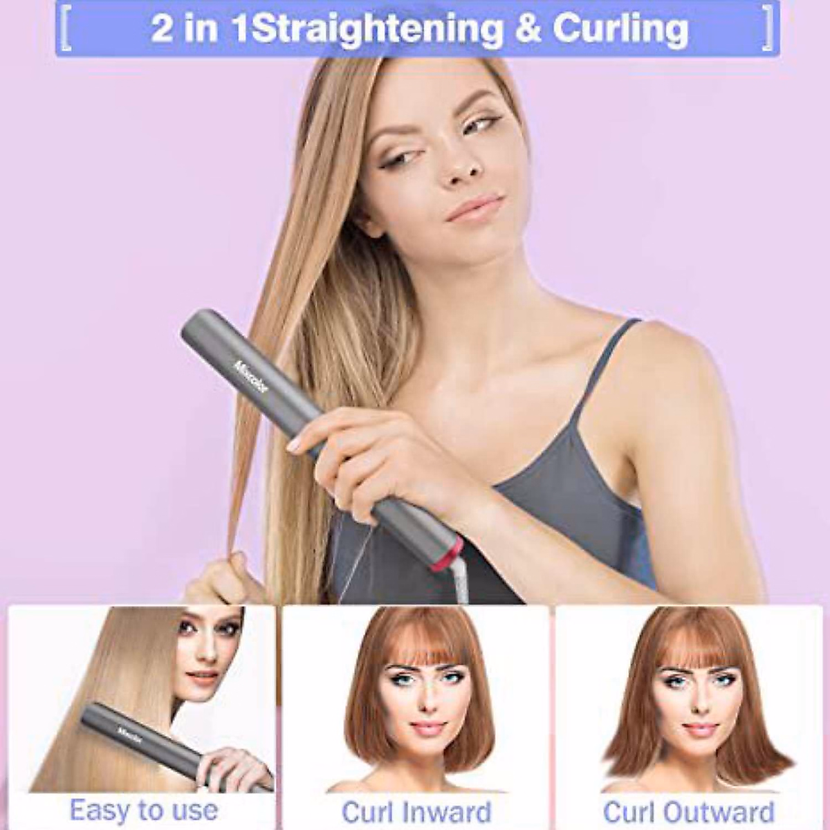 Mixcolor Hair Straightener Brush, Hair Straightening Iron with 30s Fast Heating Up & 4 Temp Settings & Anti-Scald, Professional Salon at Home, Travel and Salon, Silver