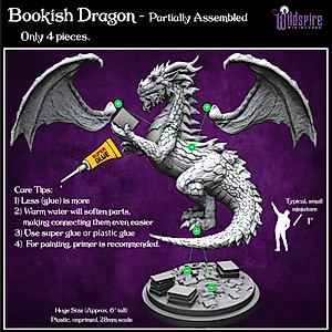 Wildspire Fantasy Bookish Dragon Paintable DND Miniature Huge 6" D&D Dragon Mini 28-32mm Dungeons and Dragons Figure for Fantasy Tabletop Miniatures and Accessory, Partially Assembled for TTRPG