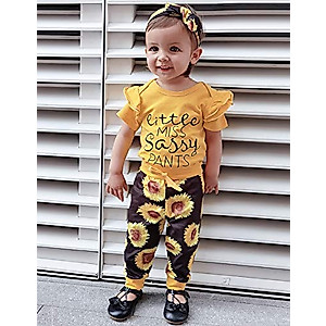 Yvowming Newborn Baby Girl Clothes Infant Baby Ruffle Romper +Pants + Headband 3 PCS Outfits Set