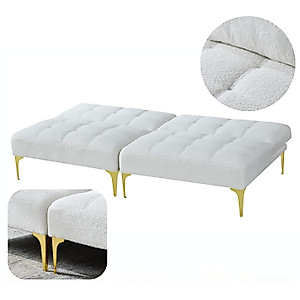 LKTART Convertible Sofa Bed futon with Gold Metal Legs for Living Room Office.White