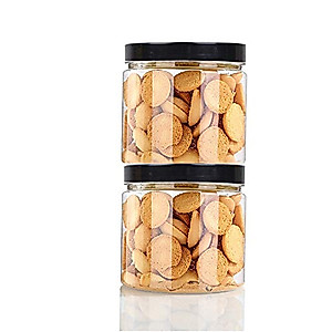 18.9oz (560 ml) Empty Clear Wide Mouth Plastic Jars with Smooth Black Lids and Labels (12 Pack) – PET Containers Great for Cream,Cosmetics,Slime Storage Jars –BPA Free