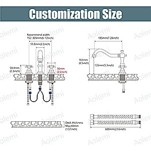 Aolemi Bathroom Sink Faucet Antique Brass Widespread Double Cross Handle Knobs 3 Hole Lavatory Mixer Tap Deck Mount Without Pop Up Drain