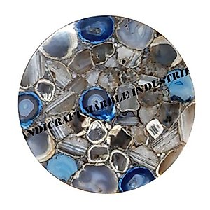 39" Inch, Agate Round Dinning Table, BLUE GREY BROWN MIX COLOR AGATE Stone Coffee Table, Agate Table Top, Agate Coffee Table, Agate Side Table Home Decor