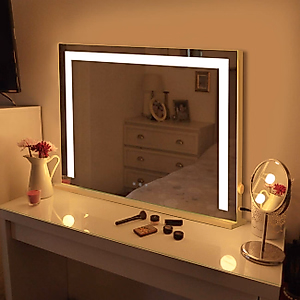 HOMPEN Makeup Mirror with Lights, Lighted Vanity Mirror, Table Top Lighted Beauty Mirror, Dimmable LED Light Strips, Hollywood Style Mirror