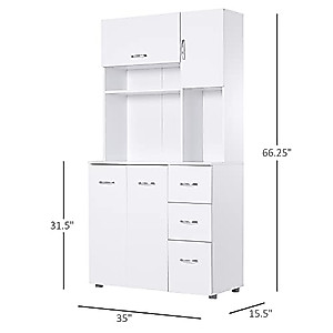 HOMCOM 66" Buffet with Hutch, Freestanding Kitchen Pantry with 2 Large Cabinets, 1 Pull Up Cabinet, 3 Drawers & Wide Countertop, White