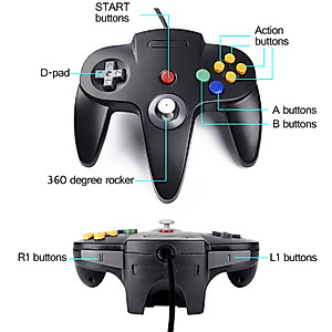 miadore N64 Classic Controller, Retro N64 64-bit Remote Gamepad Joystick for N64 Console Video Game System (Black)