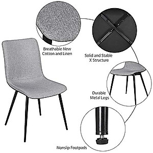 Yaheetech Dining Chairs Kitchen Chair Mid Century Modern Living Room Chairs Upholstered Side Chairs with Metal Legs Gray, 1 Package of 4pcs