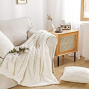 Simple&Opulence Super Soft Throw Blanket - 50 x 60 inch -Reversible Double Layers Microfiber Plush Fluffy Cozy Chic Shaggy Shabby Cuddly for Home Décor Couch Ottomans (Cream)