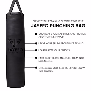 Jayefo Sports Punching Bag - Hanging Boxing Bag for MMA, Karate, Judo, Muay Thai, Kickboxing, Self Defense Training for Training at Home or Gym - Unfilled Heavy Bag 70 to 100 lbs - 4FT - Black