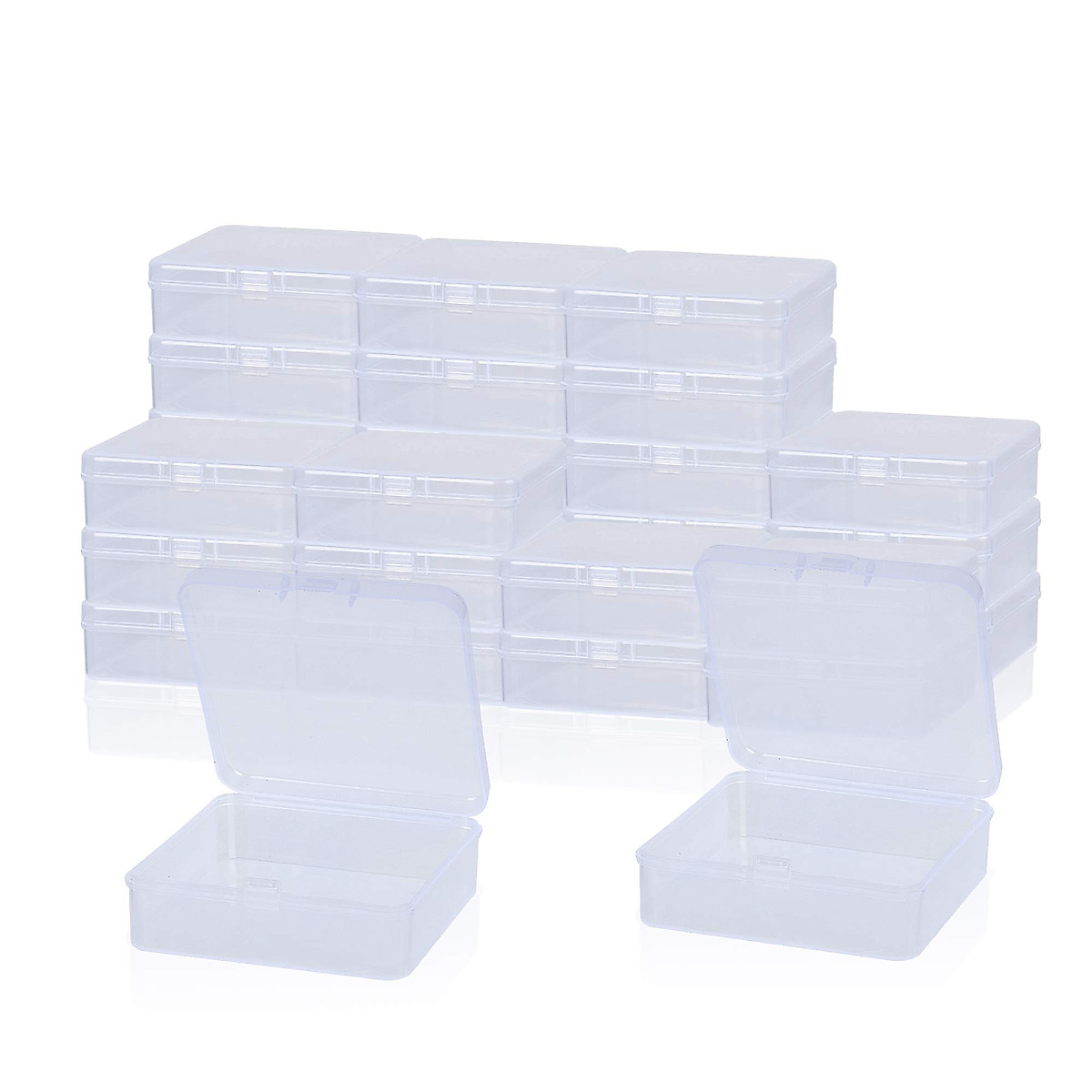 Akamino 30 Pack Small Clear Plastic Beads Storage Containers Box with Hinged Lid for Storage Beads,Crafts, Jewelry, Hardware and Other Small Items Accessories (2.9 x 2.9 x 1 inches)
