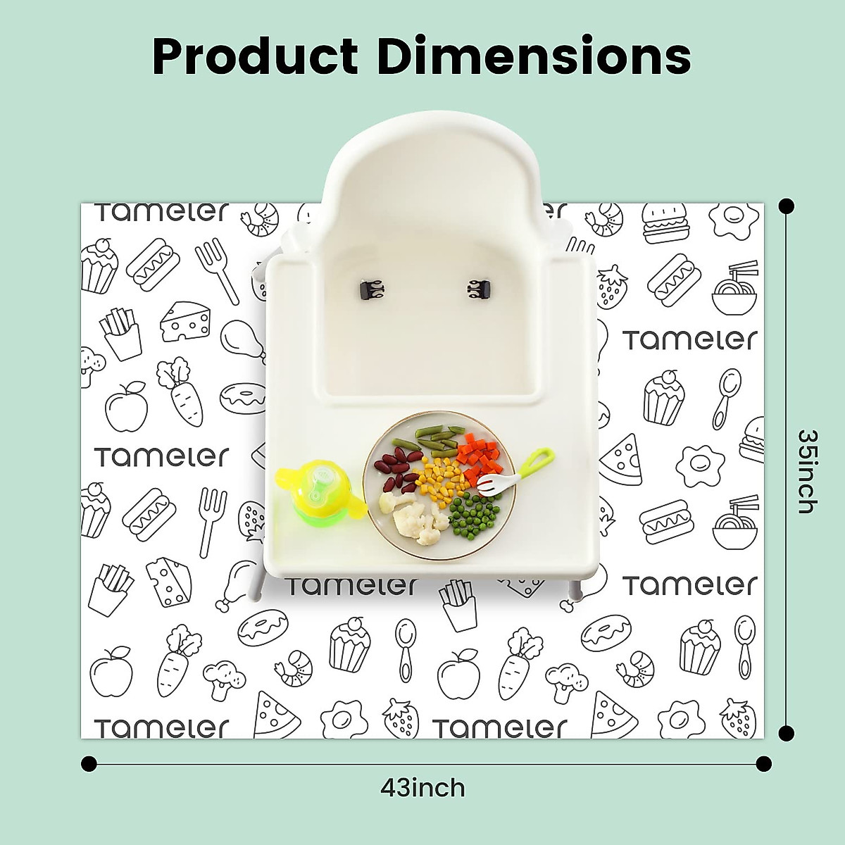 Disposable Splat Mat for Under High Chair - Tameler 30 Pack 35'' x 43'' High Chair Floor Mats for Babies, Waterproof Splash Mats, Disposable Placemats for Home & Restaurant, Baby Led Weaning Supplies