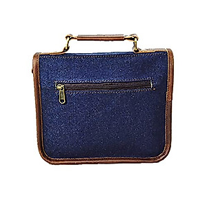 Erangle Vintage Girl's Leather Satchel Purse For School College Work Messenger Denim Cross-body Bag (Blue Brown, Medium)