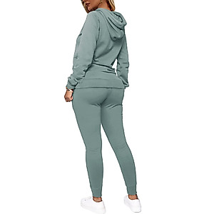 WIHOLL Two Piece Outfits for Women Fall Long Pants Set Sweatsuits Set Hoodie Sage Green L