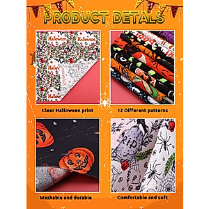 EBANKU 15 Pieces 20 x 20 Inch Halloween Fabric Squares and 10 x 10 Inch Halloween Theme Fabric Bat Pumpkin Ghost Skull Print Fabric Fat Quarters Sewing Squares for DIY Decorations Supplies Patchwork
